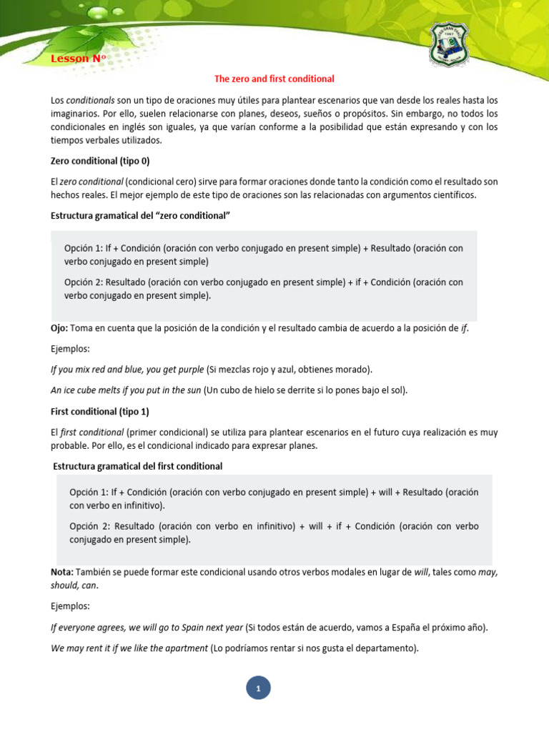 Condicional Cero y Primero | PDF