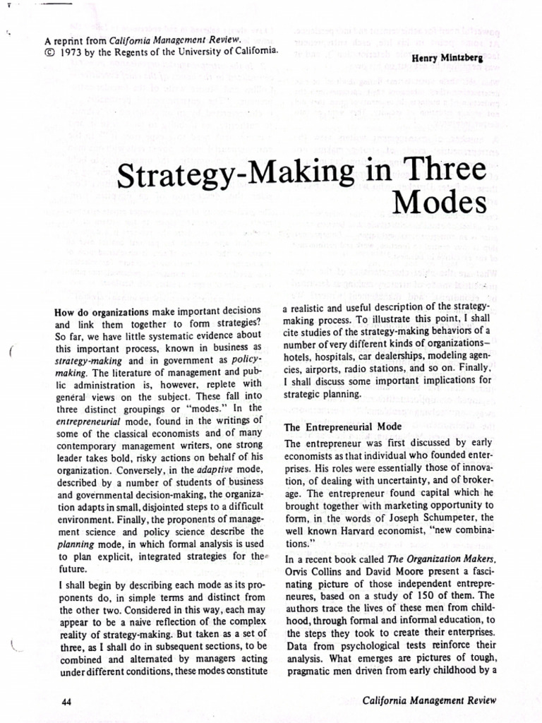 Mintzberg (1973, P. 45) Strategy Making in Three Modes | PDF