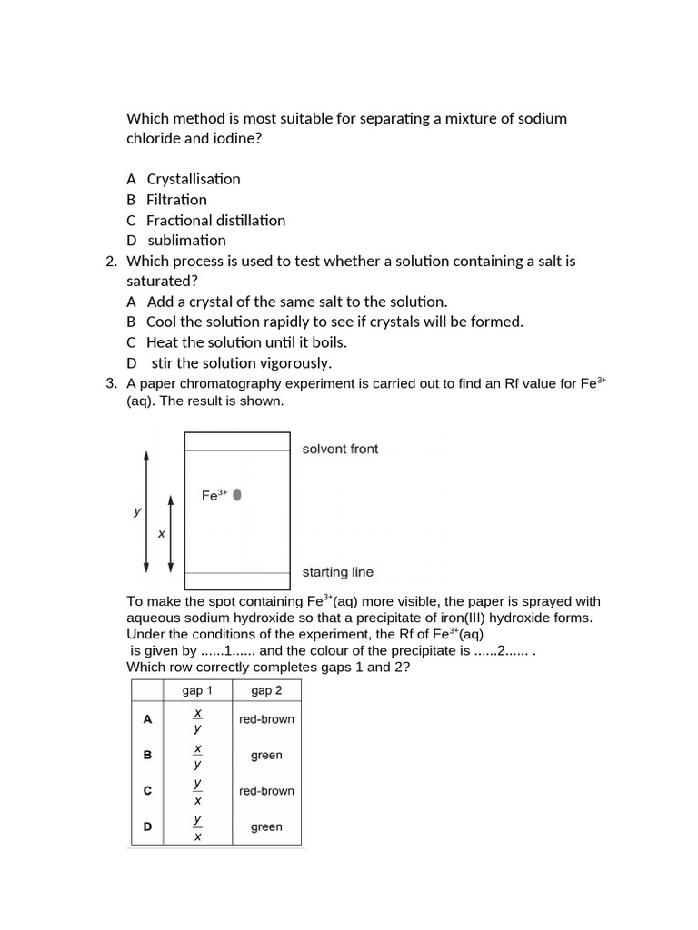 Worksheet On Separation Techniques | PDF