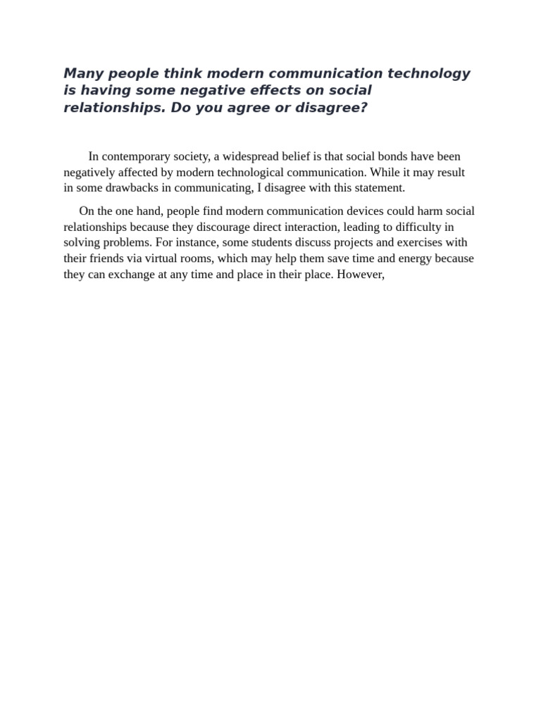 Many People Think Modern Communication Technology Is Having Some ...