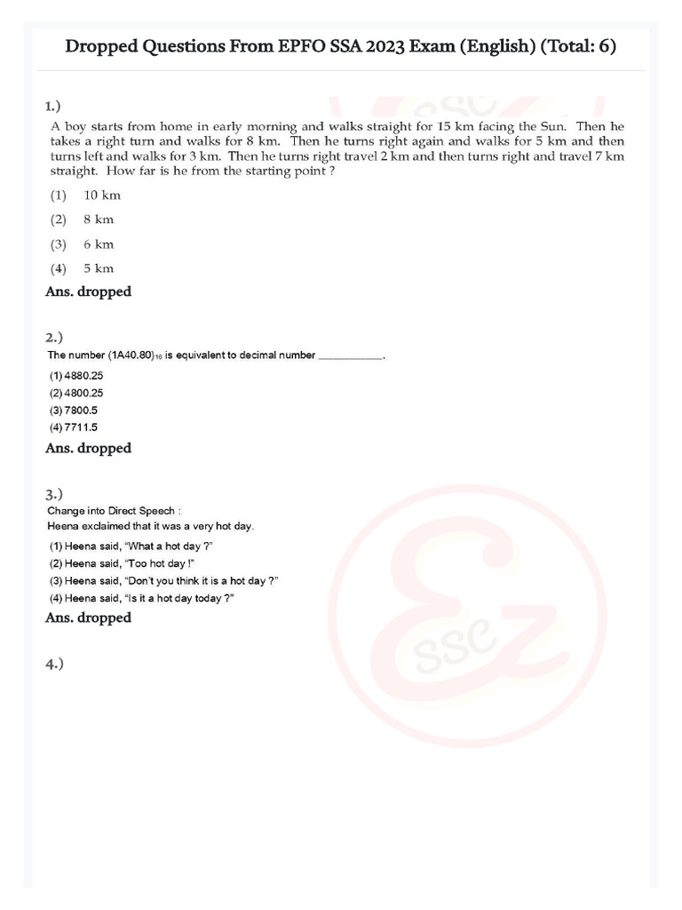 Epfo Ssa 2023 Dropped Questions in Hindi and English | PDF