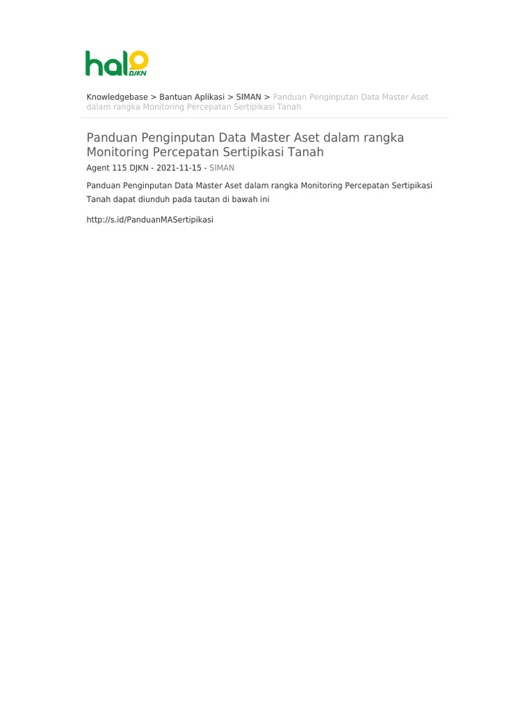 Panduan Penginputan Data Master Aset Dalam Rangka Monitoring Percepatan ...