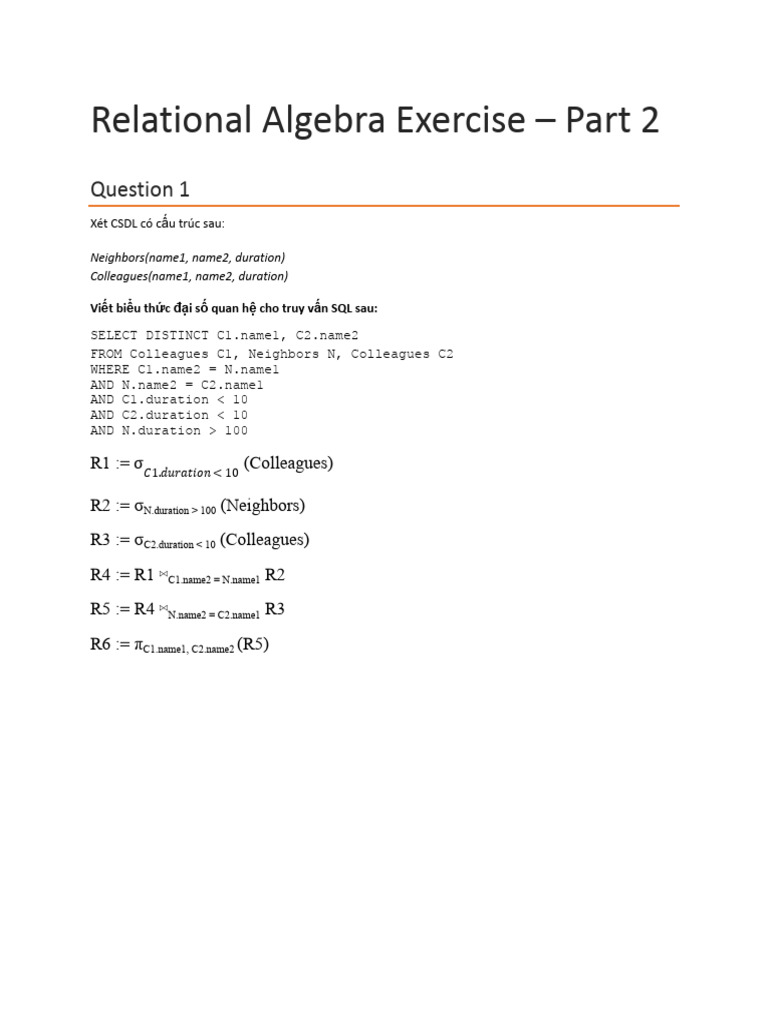 Relational Algebra Exercise 2 | PDF