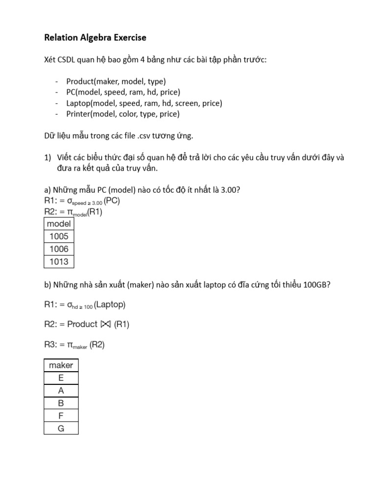 Relation Algebra Exercise | PDF