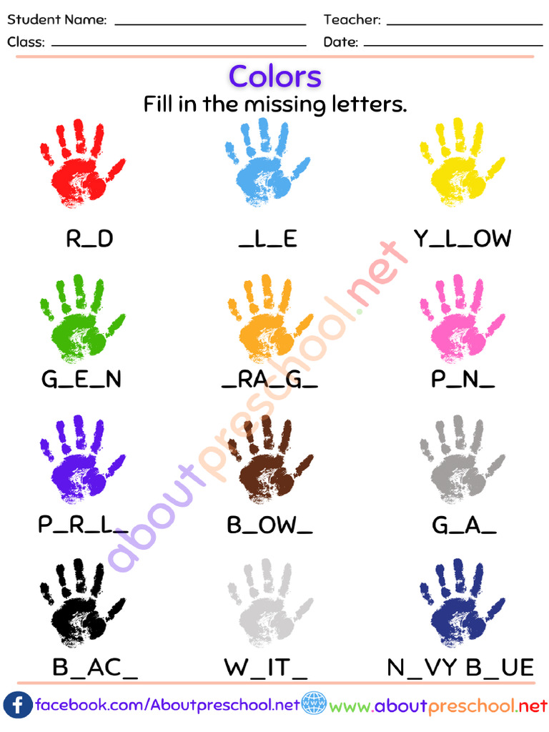 Missing Letters Worksheets Colors | PDF