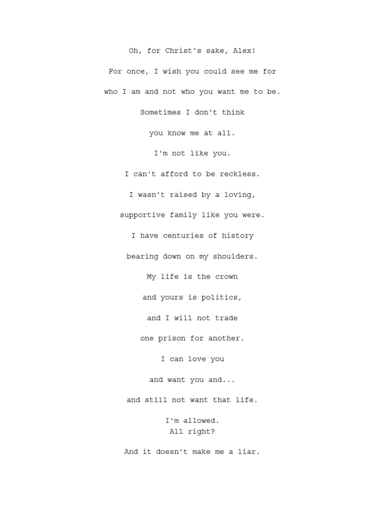 Monologue Script - Red, White & Royal Blue | PDF