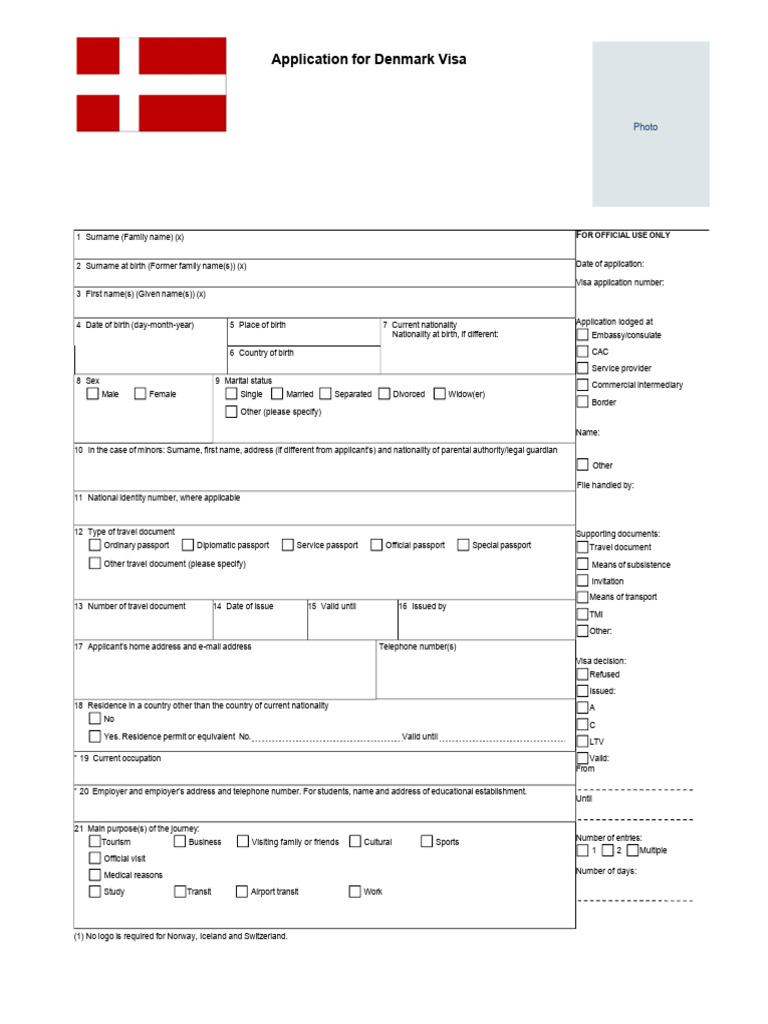 Denmark-Visa Application Form. | PDF | Travel Visa | Justice