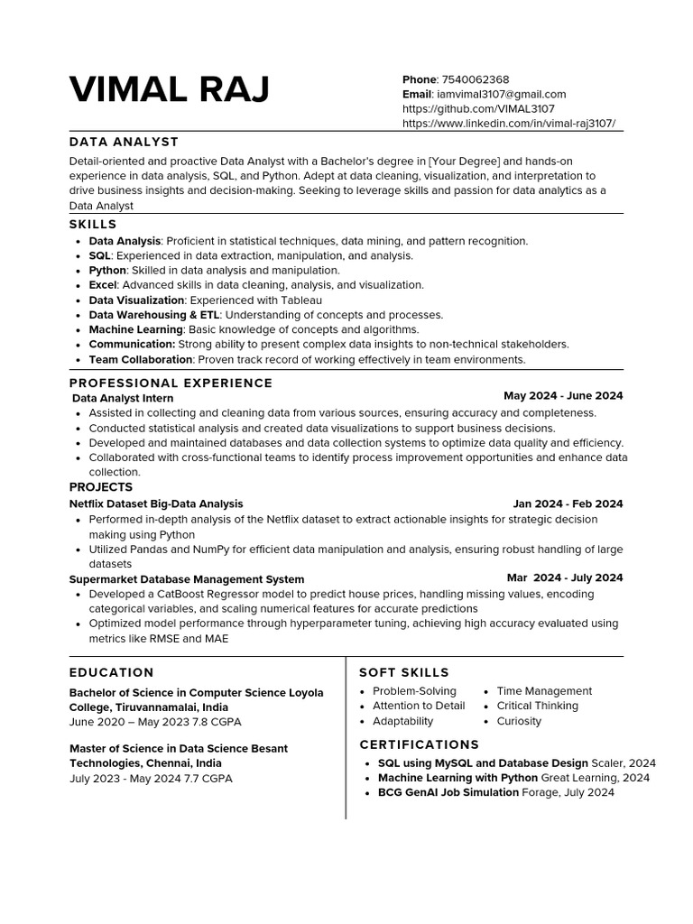 Vimal - Technical Support Engineer | PDF | Data Analysis | Computers