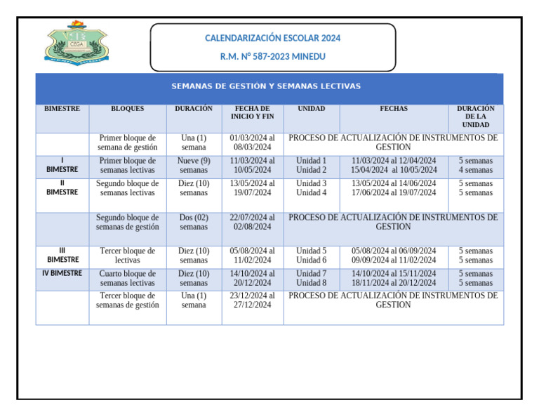 Calendarizacion Escolar 2024 | PDF