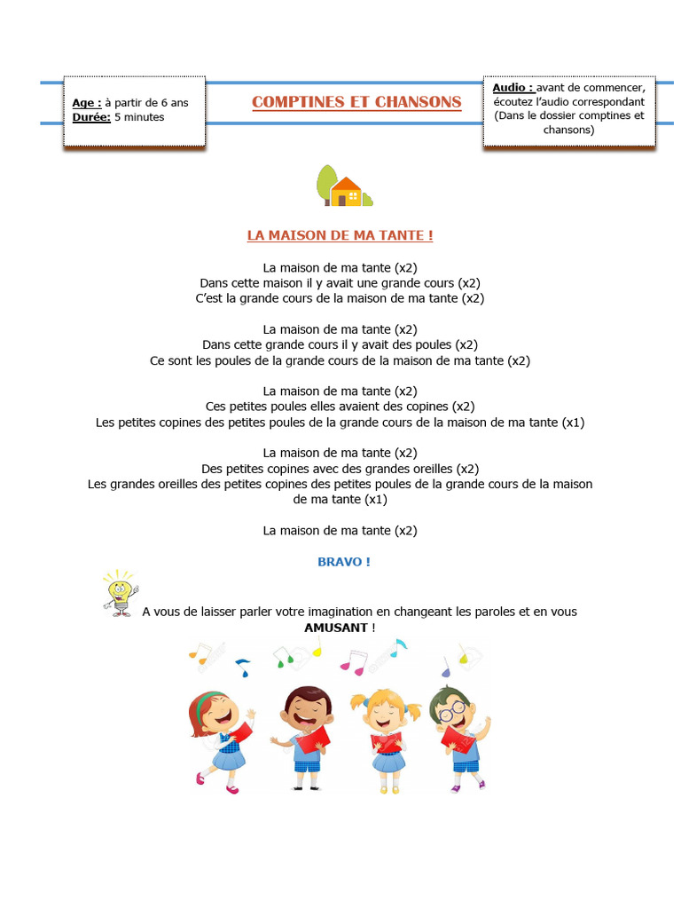 Comptine La Maison de Ma Tante | PDF