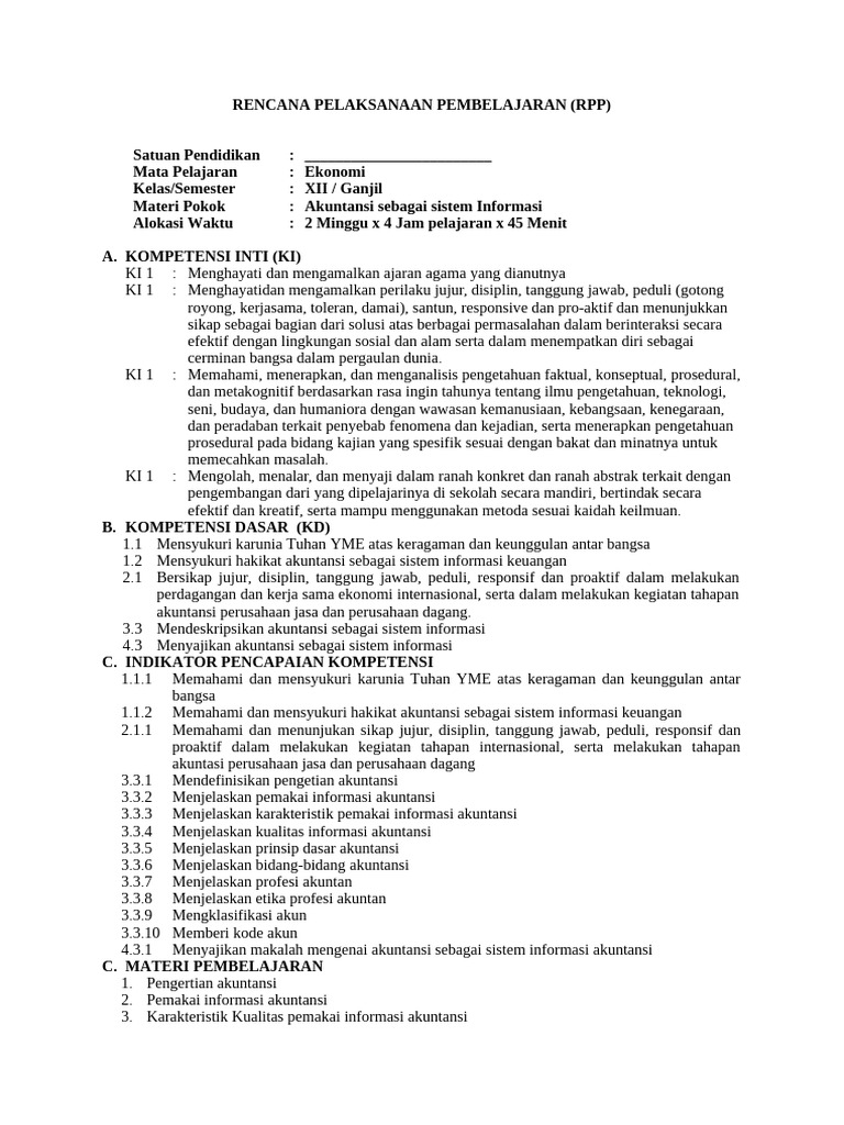 RPP Ekonomi Xii Ganjil Fixx 2024 | PDF