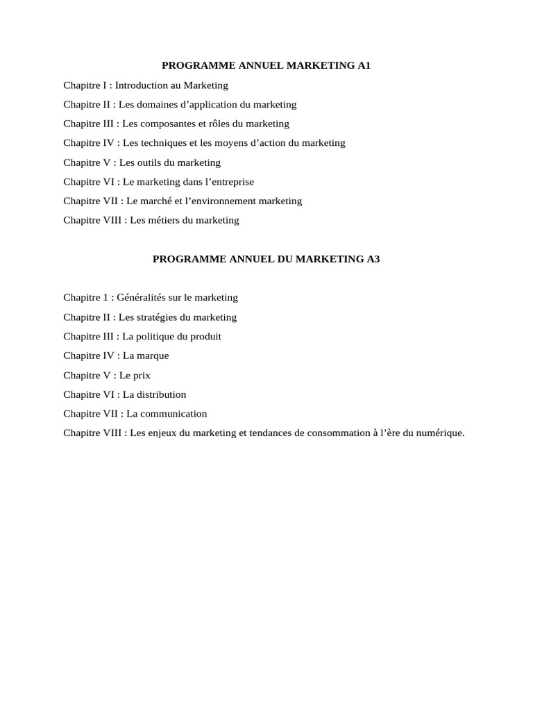 Programme Annuel Marketing a1 Et a3 | PDF