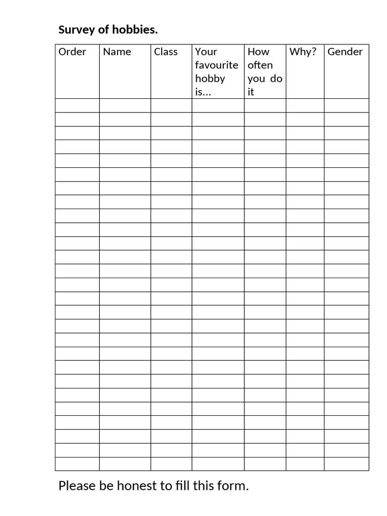 Survey of Hobbies | PDF