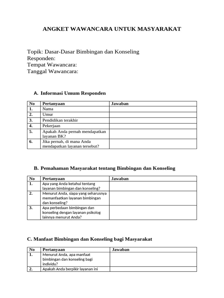 ANGKET WAWANCARA UNTUK MASYARAKAT Dasar Dasar BK | PDF
