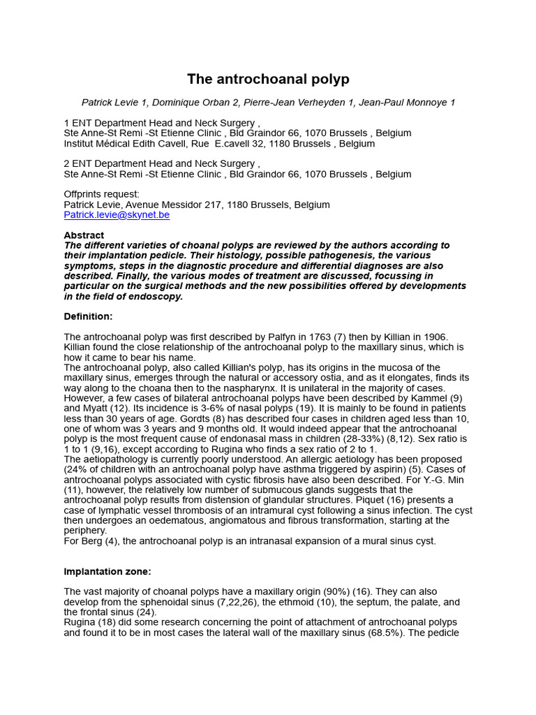 Antrochoanal Polyp | PDF