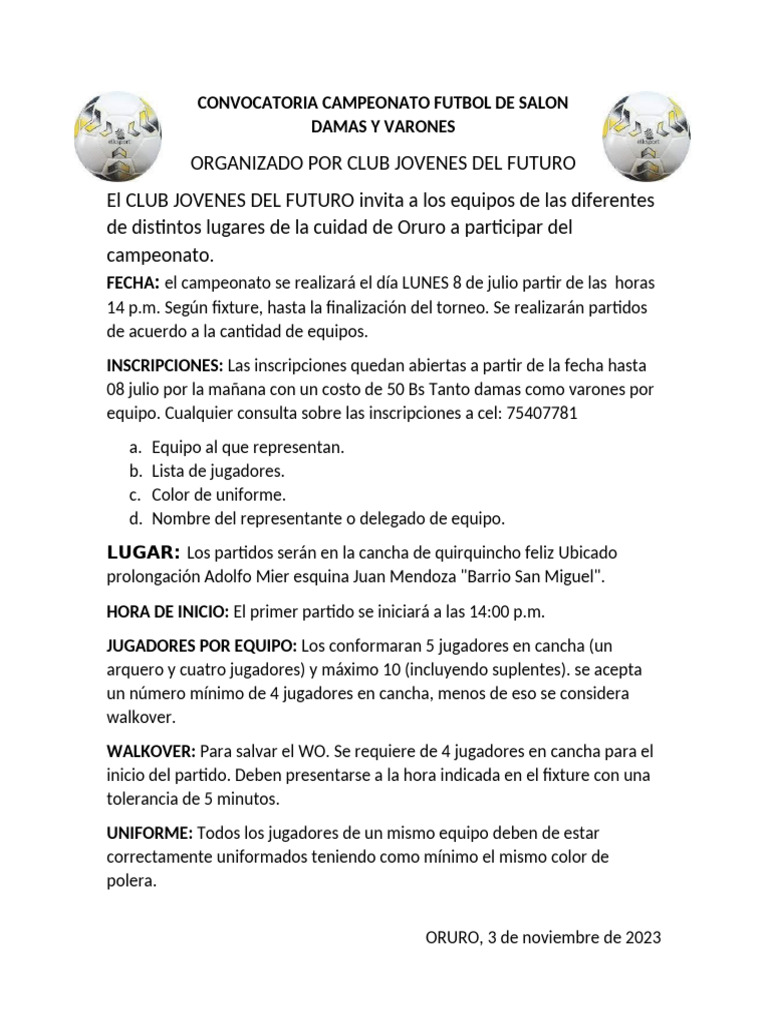 Futsal de Salon Damas y Varones | PDF