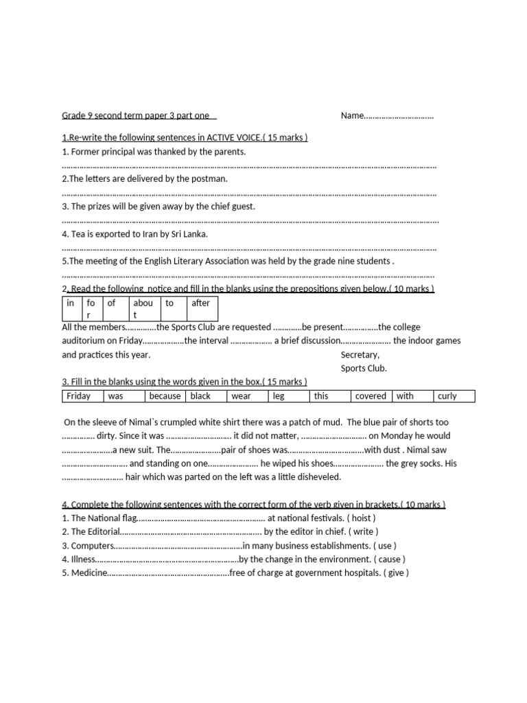 Grade 9 Second Term Paper 3 Part One | PDF