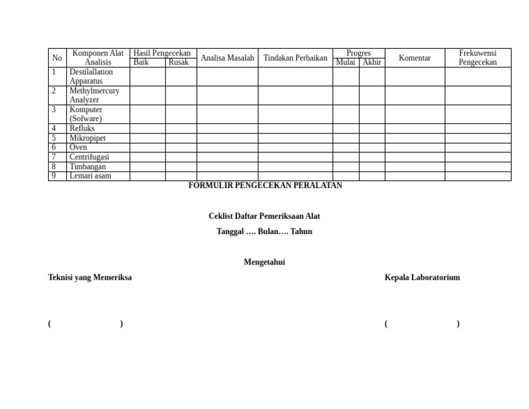 Formulir Pengecekan Peralatan | PDF