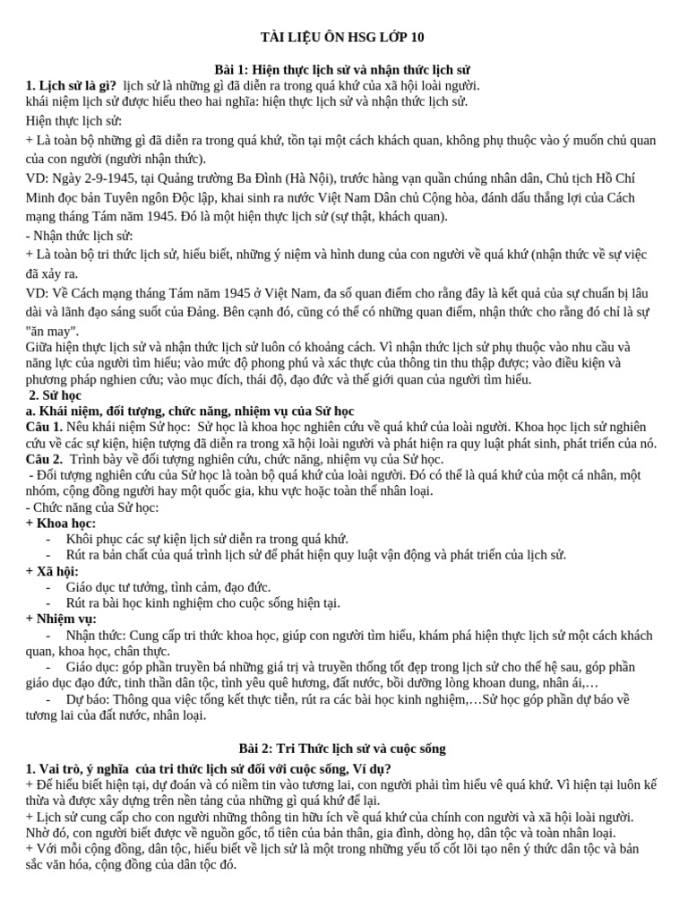 TÀI LIỆU ÔN THI HSG SỬ 10 & BỘ ĐỀ (có đáp án) | PDF