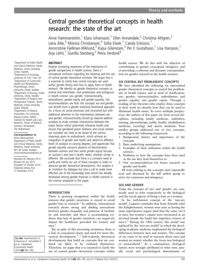 2014 - Hammarstrom - Gender Concepts in Health Research | PDF