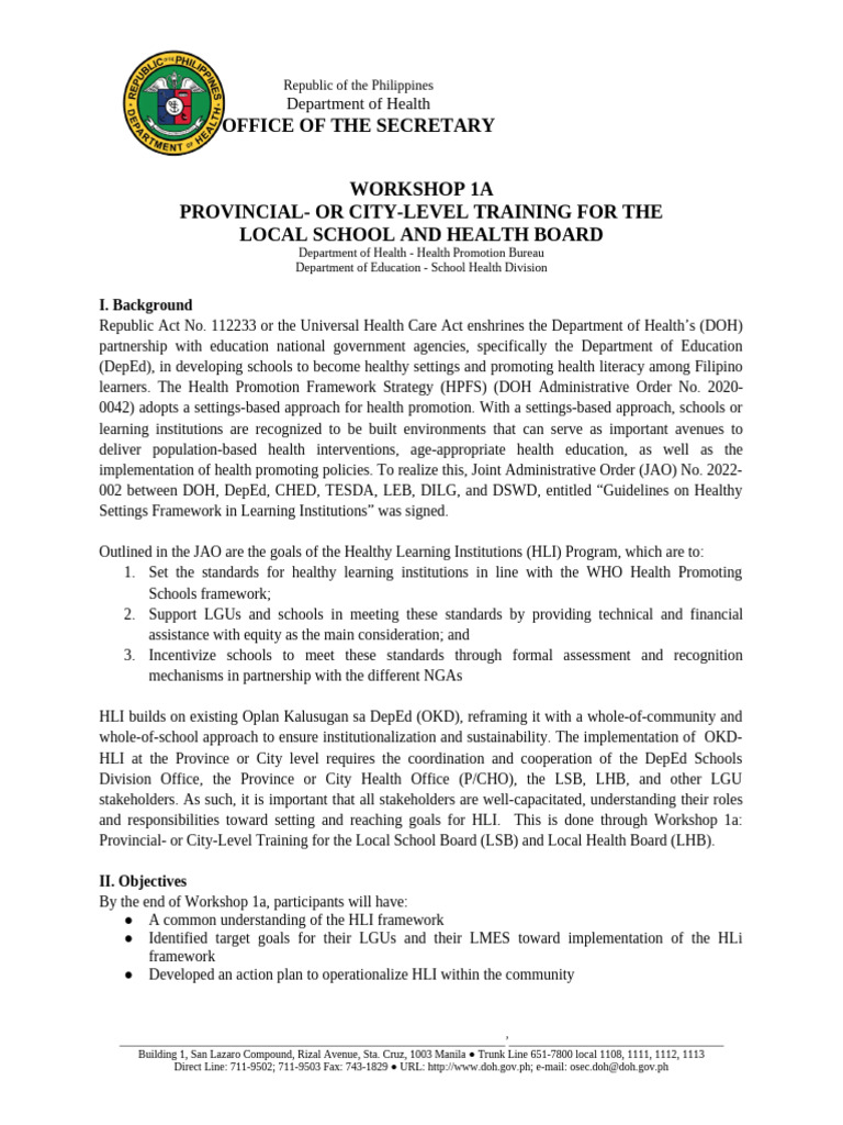 PMCDD Concept Note For HLI Workshop 1a | PDF