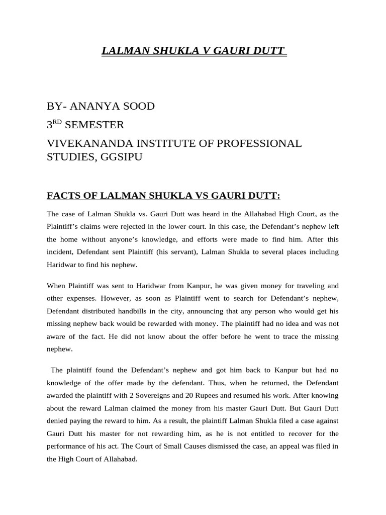 Lalman Shukla V Gauri Dutt | PDF