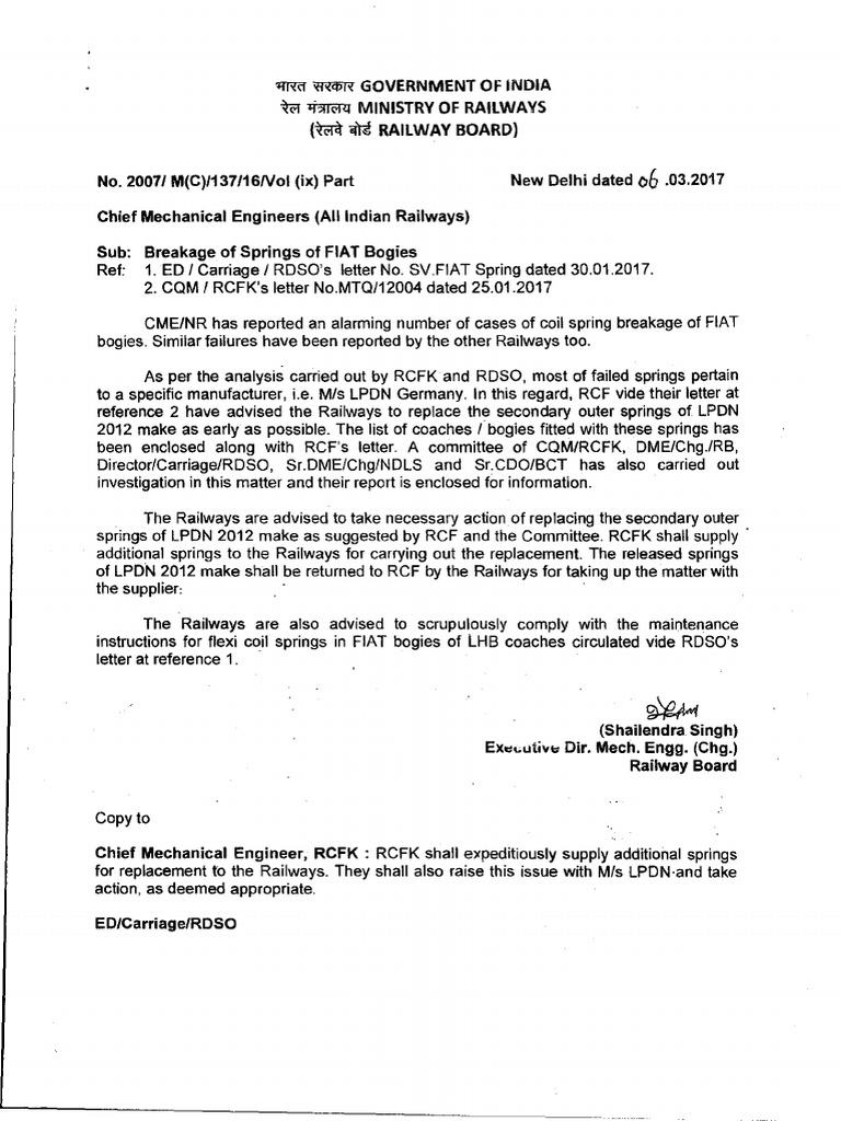 Breakage of Secondary Spring in Fiat Bogie | PDF