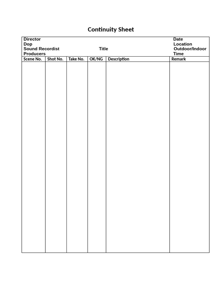 Continuity Sheet | PDF