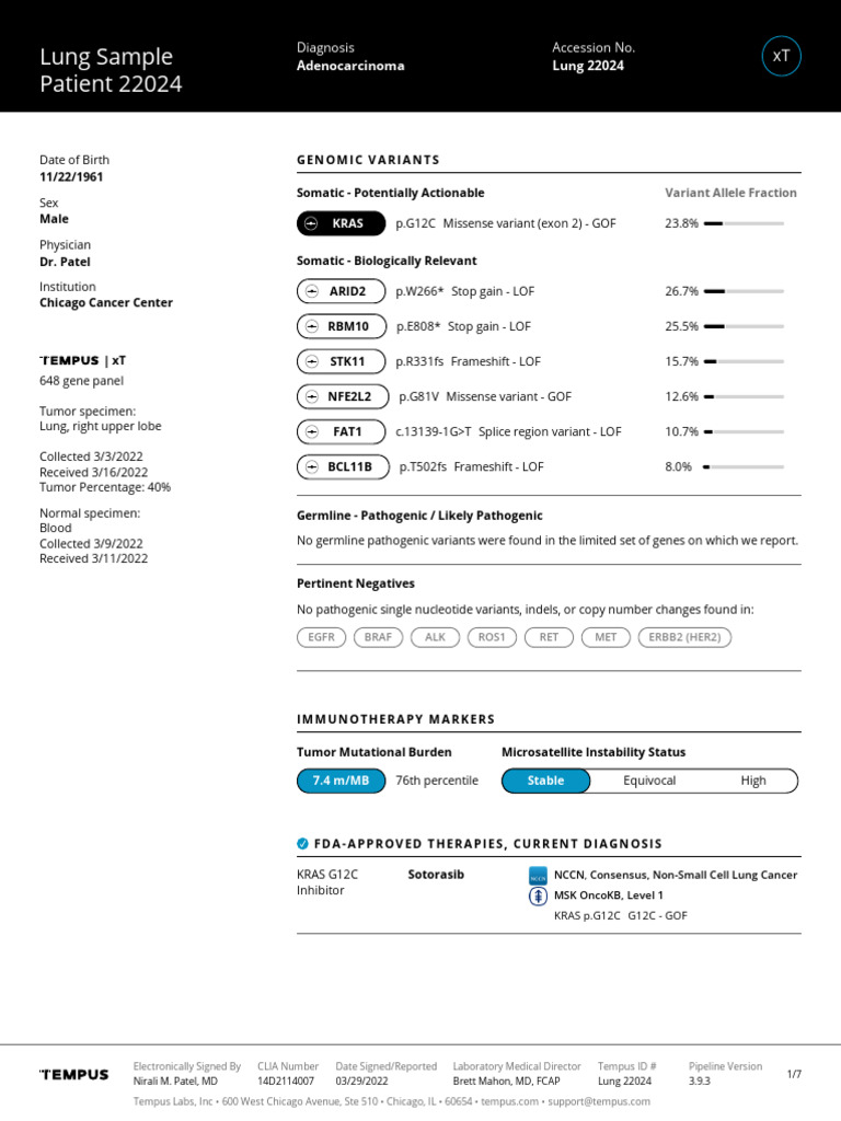 Tempus-Onco_Clinical-Report-Sample | PDF