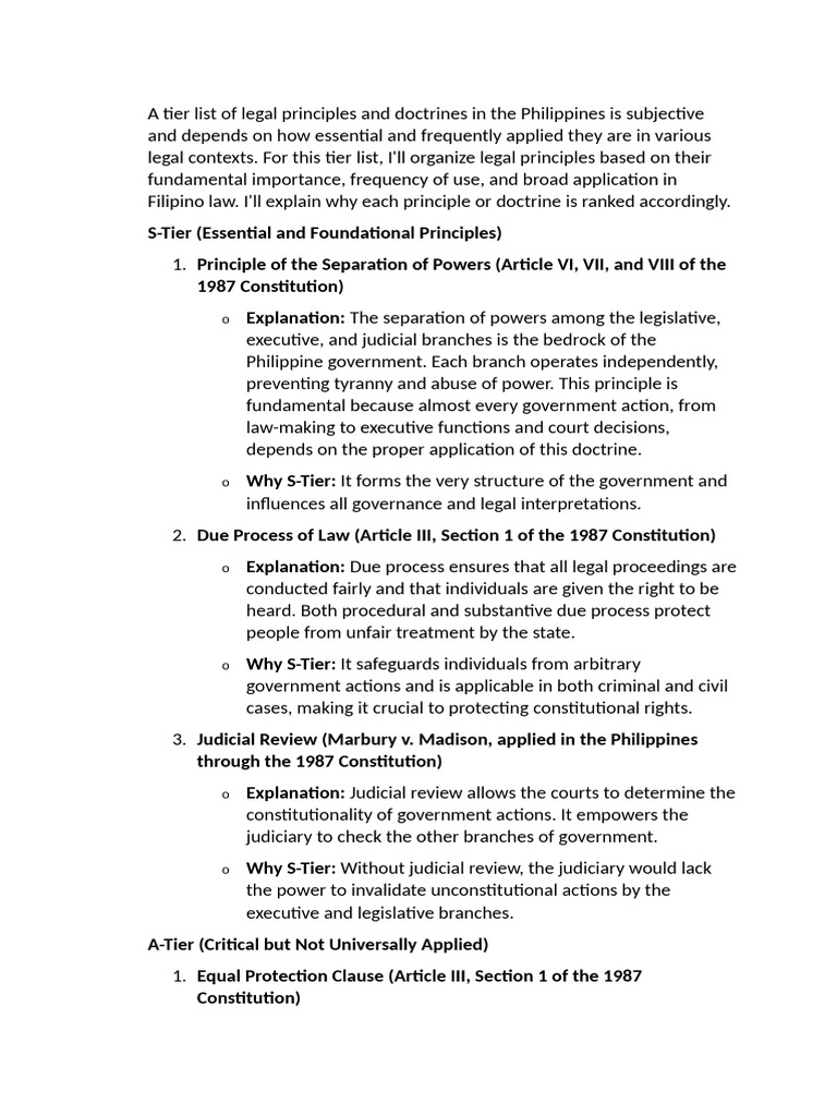 A tier list of legal principles and doctrines in the Philippines | PDF