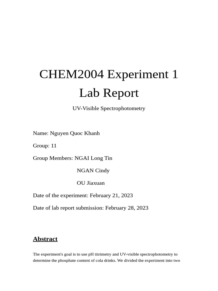CHEM2004 Experiment 1 Lab Report | PDF | Titration | Chemistry