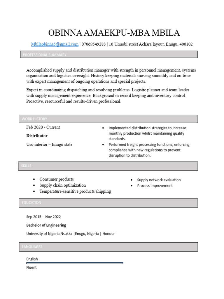 Obinna Mbila CV2 | PDF