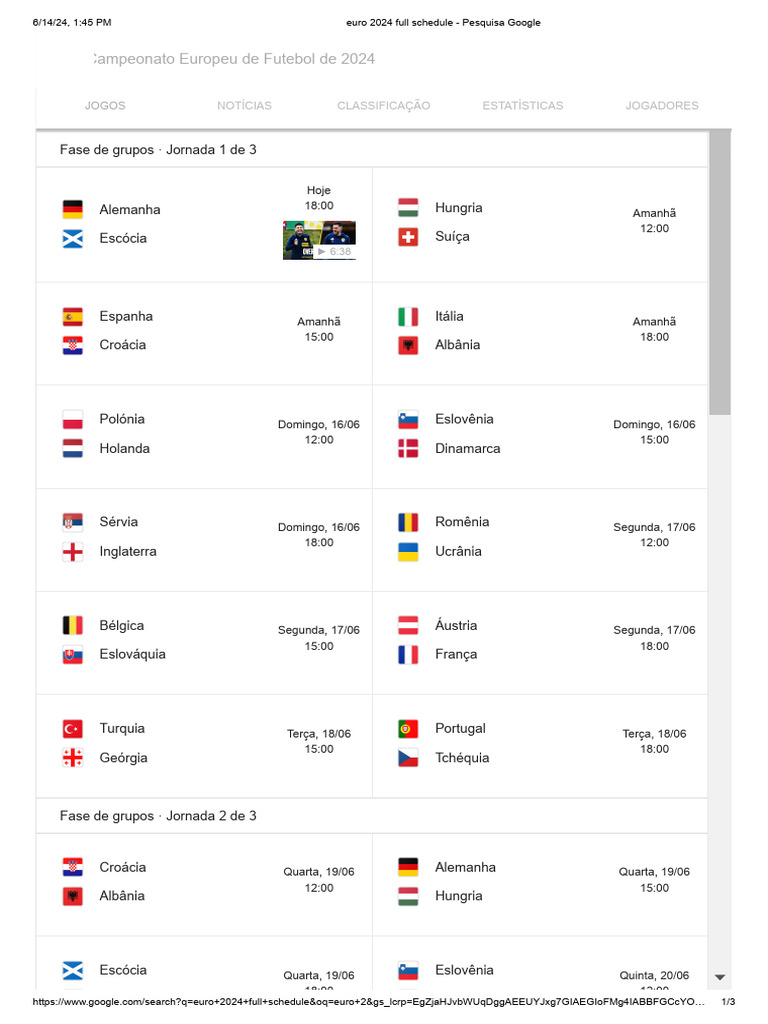 Euro 2024 Full Schedule - Pesquisa Google | PDF