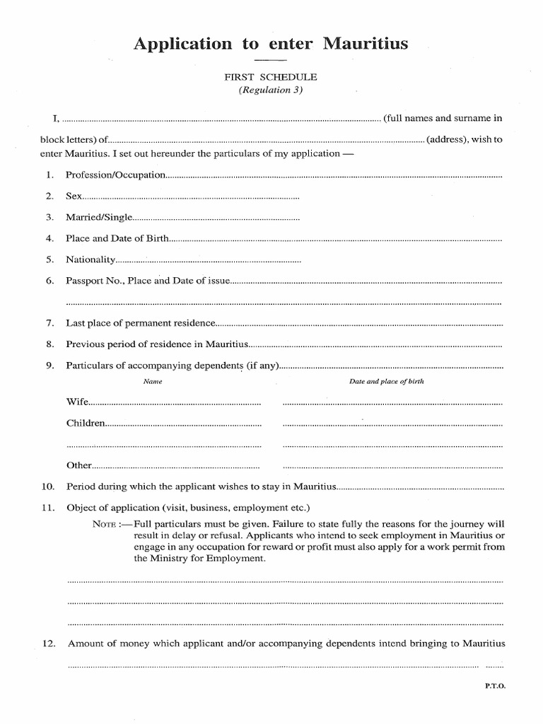 Application To Enter Mauritius | PDF