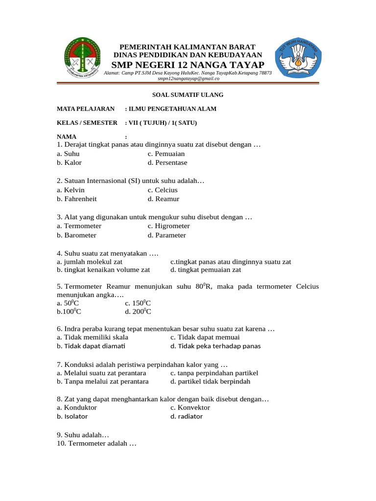 Soal Remedial Ipa Kls 7 | PDF