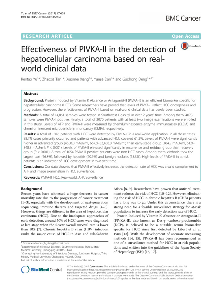 Effectiveness of PIVKA-II in The Detection of Hepatocellular Carcinoma ...