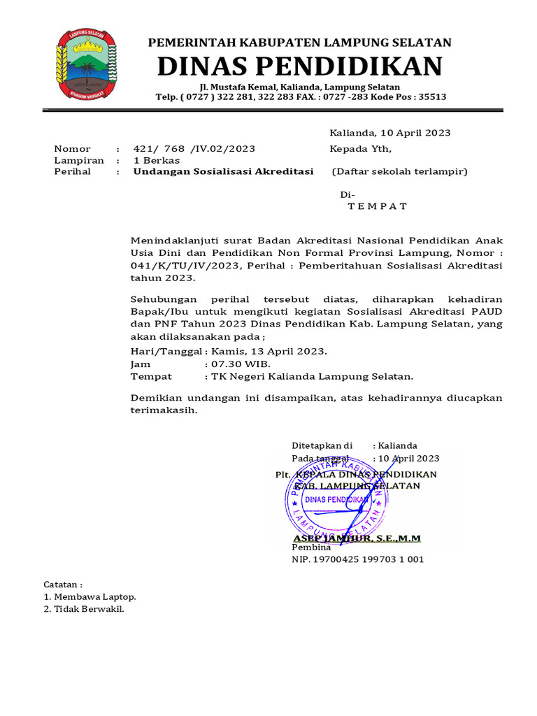 Undangan Sosialisasi Akreditasi BAN PAUD Dan PNF 2023 | PDF