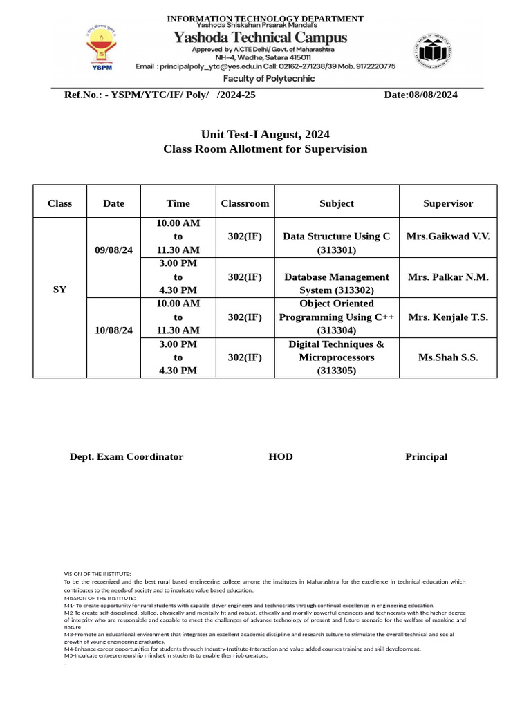 classroom allotment for Supervision | PDF