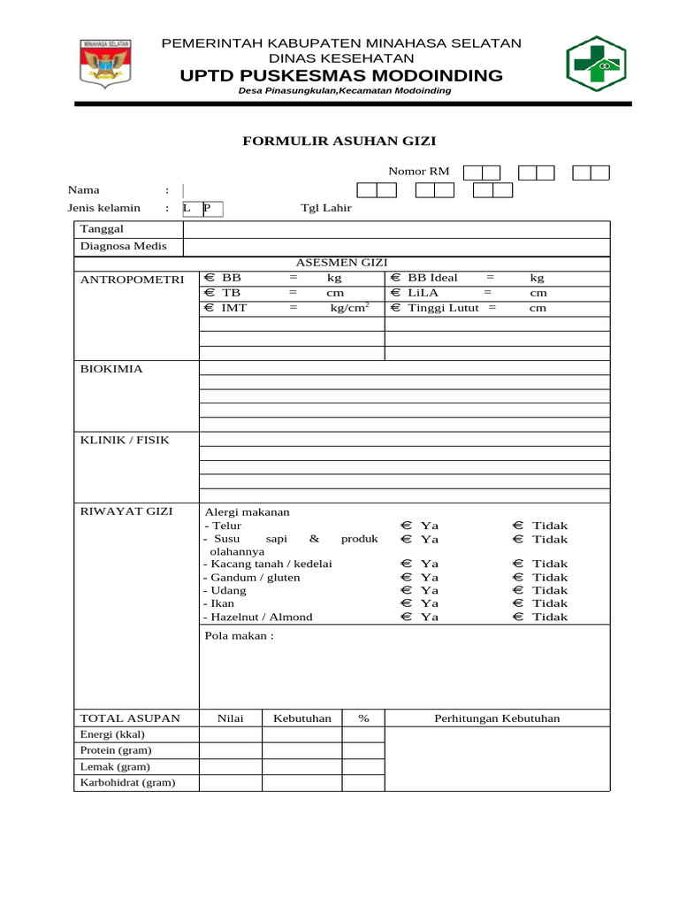 FORMULIR ASUHAN GIZI PUSKESMAS | PDF