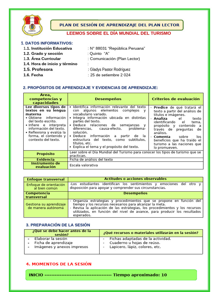 SESION DE PLAN LECTOR | PDF