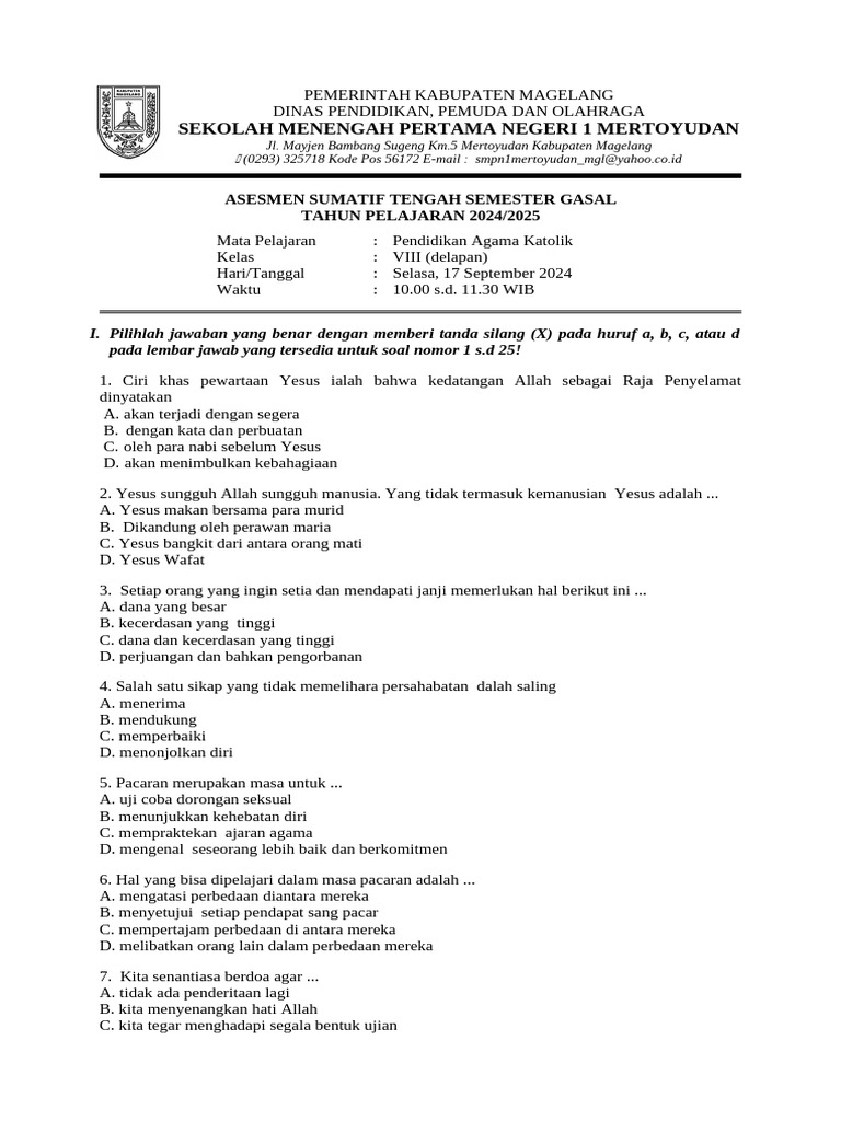Soal ASTS 2024 Kelas 8 Sepenasa | PDF