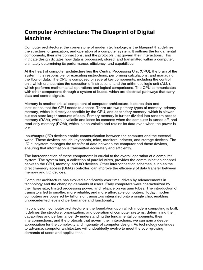 Computer Architecture_ The Blueprint of Digital Machines | PDF