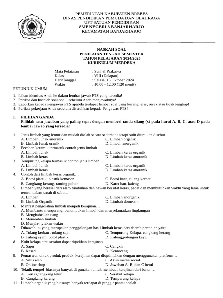 Naskah Soal Asts Kelas 8 SMT 1 | PDF