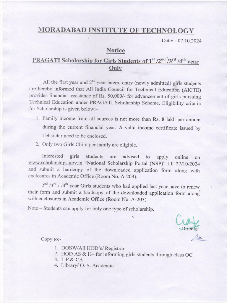 Pragati Scholarship Notice 2024-25 | PDF