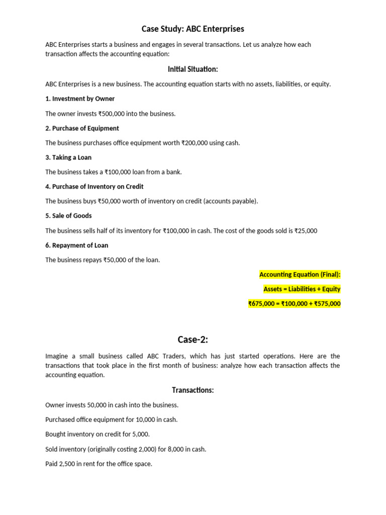 accounting equation practice case | PDF