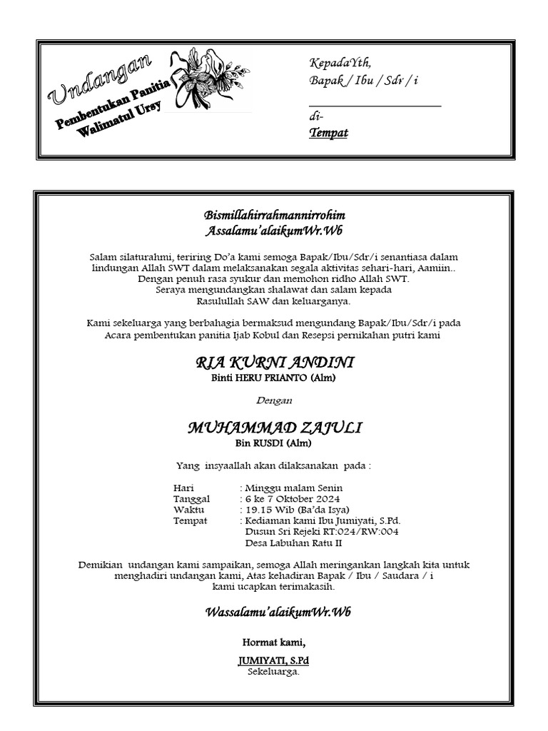 Undangan Pembentukan RESEPSI | PDF