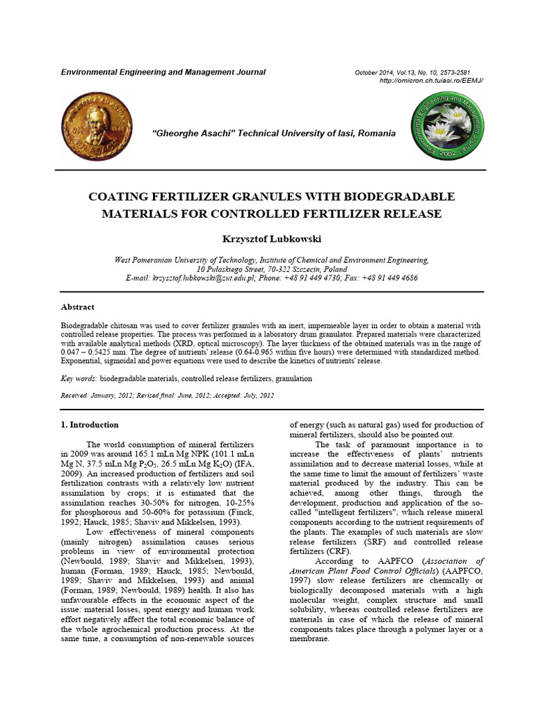 Coating Fertilizer Granules With Biodegradable Materials For Controlled ...