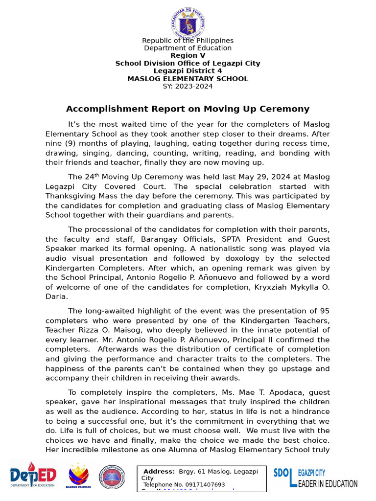 Accomplishment Report On Moving Up | PDF