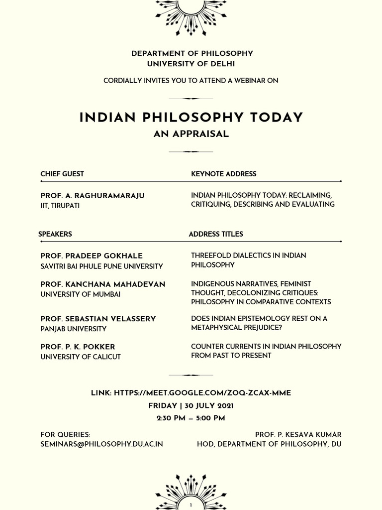 Webinar Flyer Indian Philosophy Today An Appraisal | PDF | Feminism ...