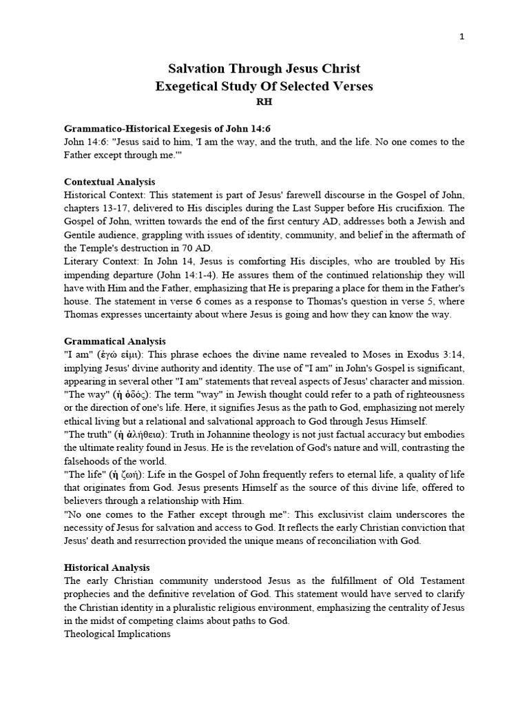 Salvation Through Jesus Christ Exegetical Stuydy of Seelected Verses | PDF